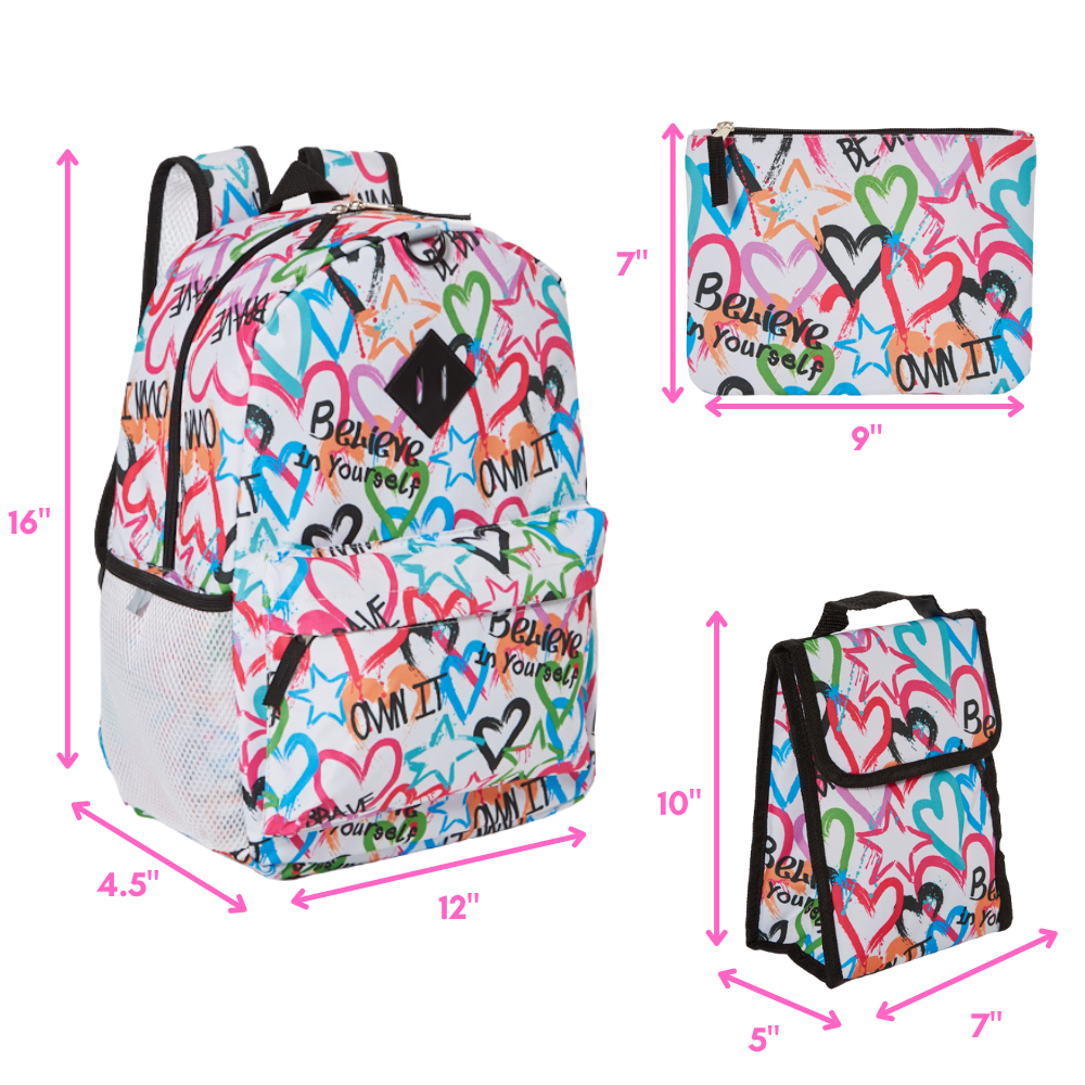 Empowerment Heart Love Backpack Set for Girls, 16 inch, 6 Pieces - Inc ...