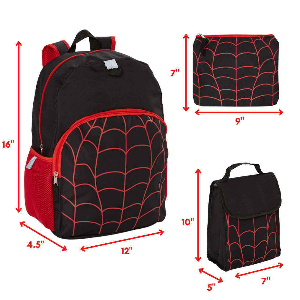 Spiderweb Backpack Set for Boys, 16 inch, 6 Pieces with Foldable Lunch ...