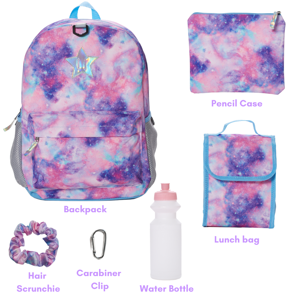 Light Pink Galaxy Backpack Set for Girls, 16 inch, 6 Pieces - Includes ...