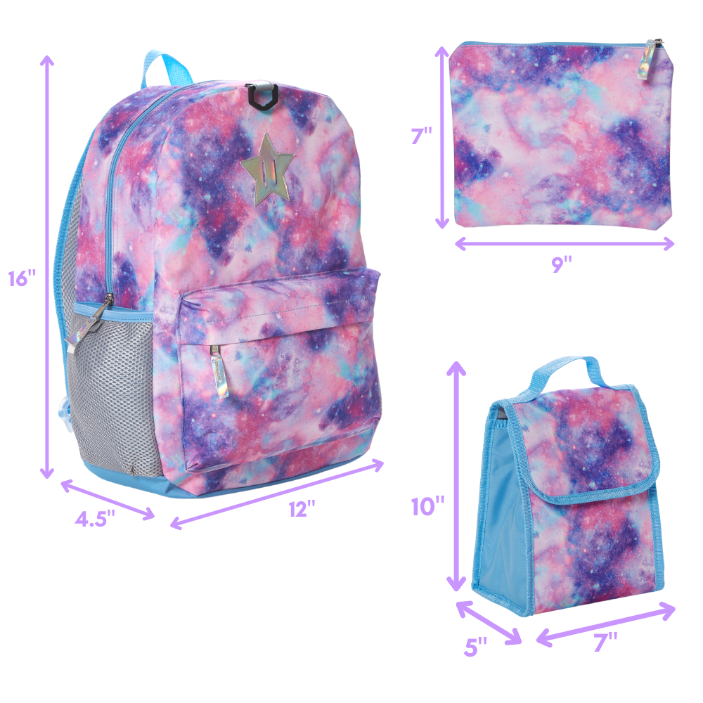 Light Pink Galaxy Backpack Set for Girls, 16 inch, 6 Pieces - Includes ...